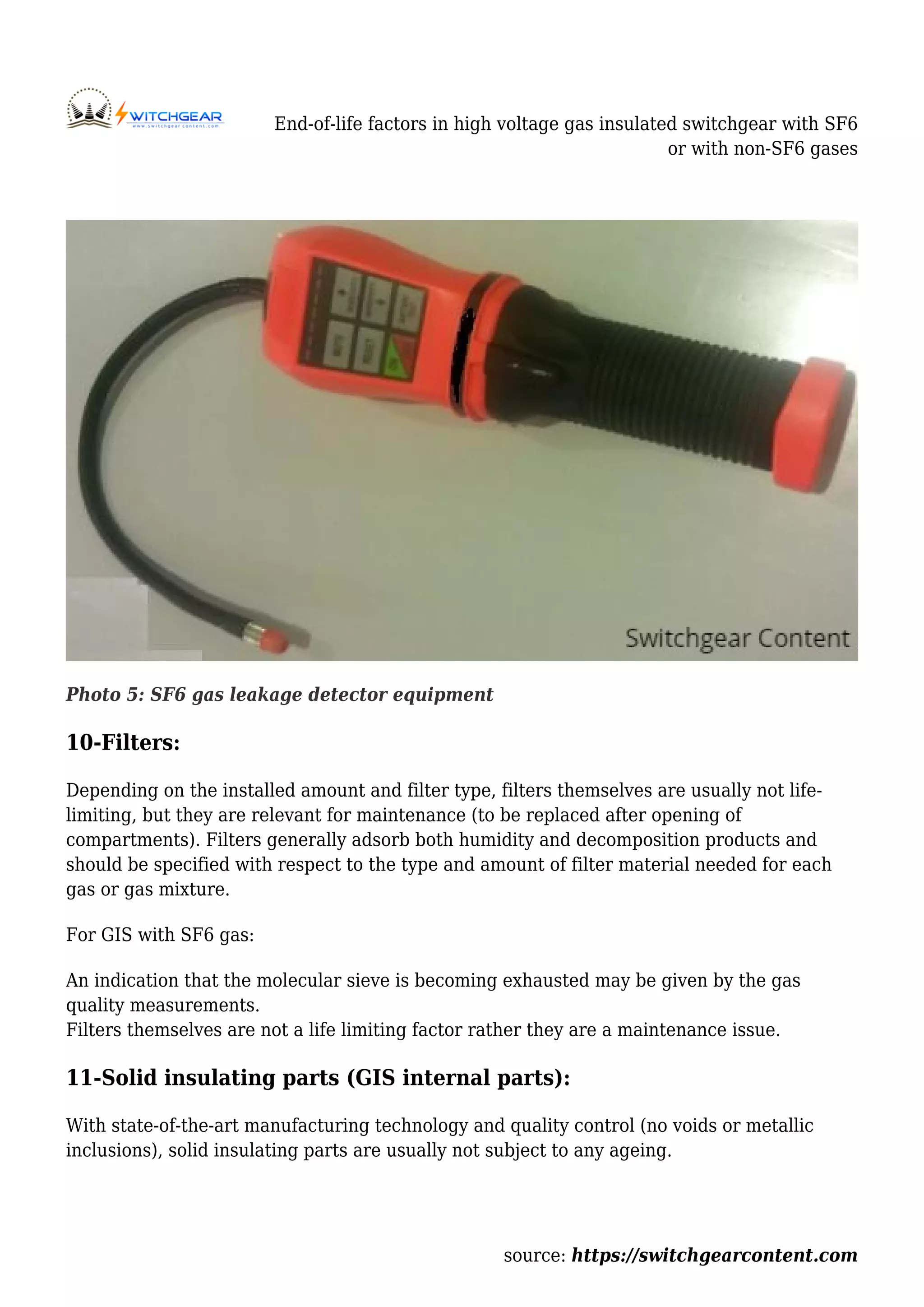 End of-life factors in high voltage gas insulated switchgear with sf6 ...