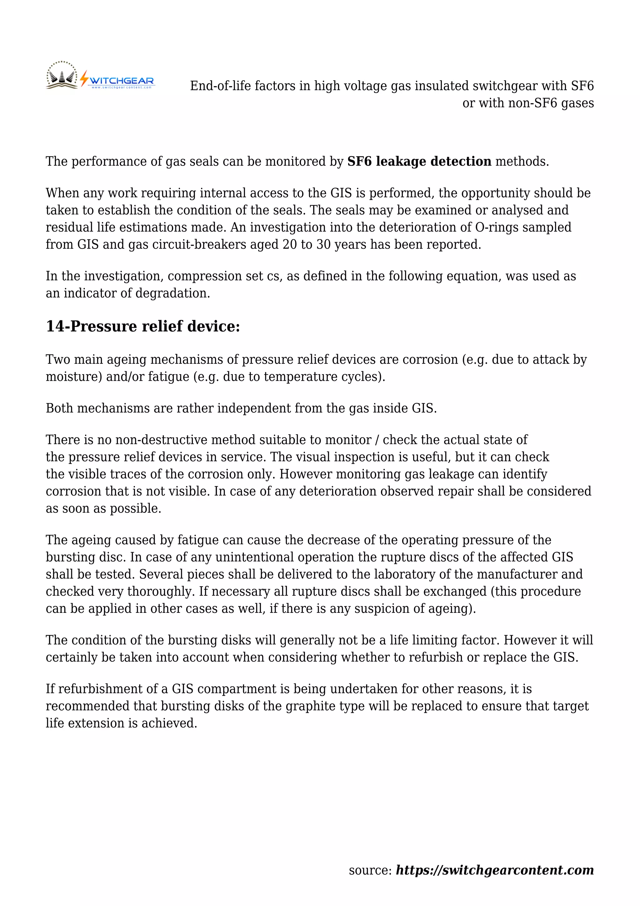 End of-life factors in high voltage gas insulated switchgear with sf6 ...