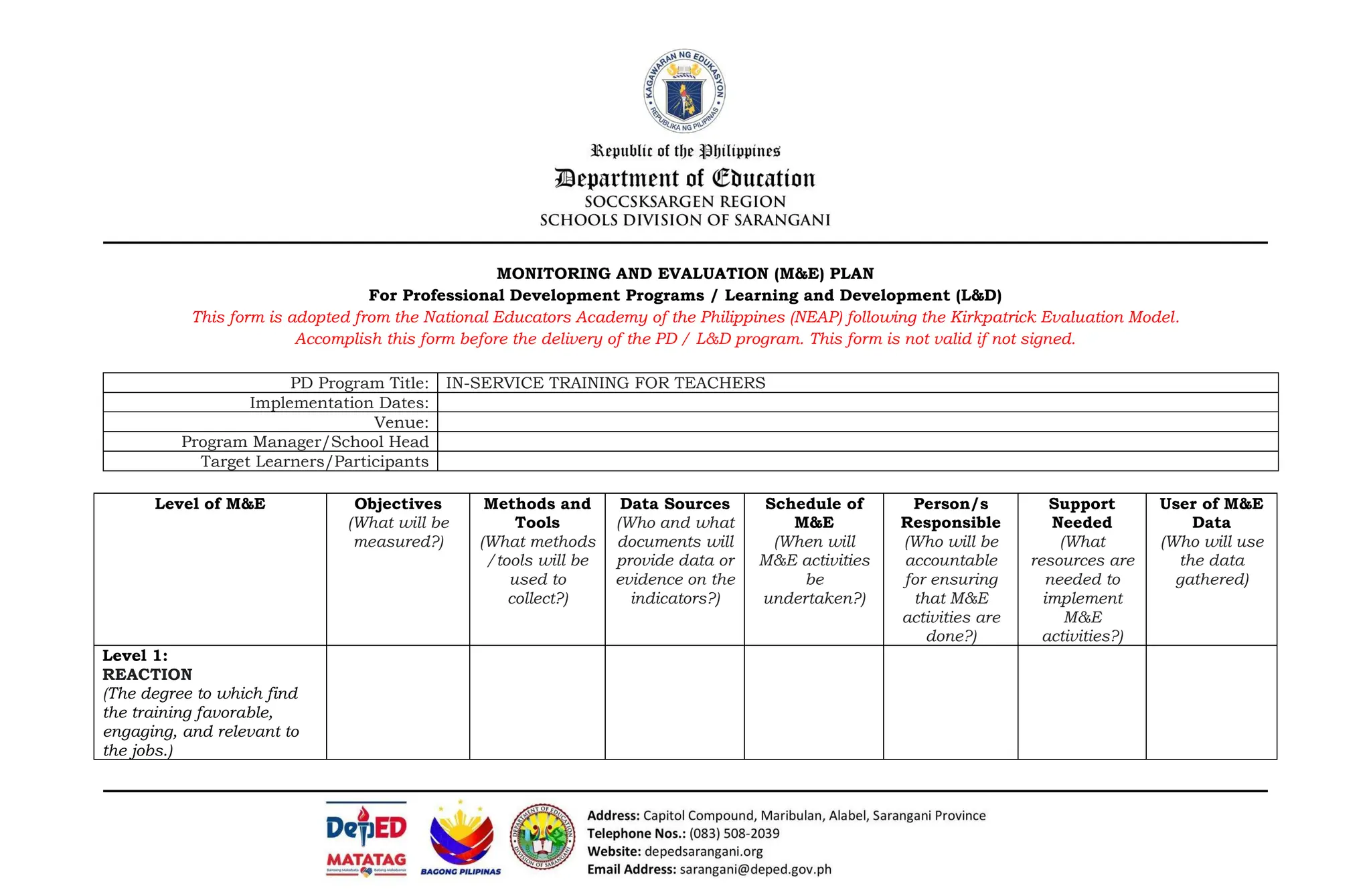 End-of-Program Evaluation Form Sample.pd