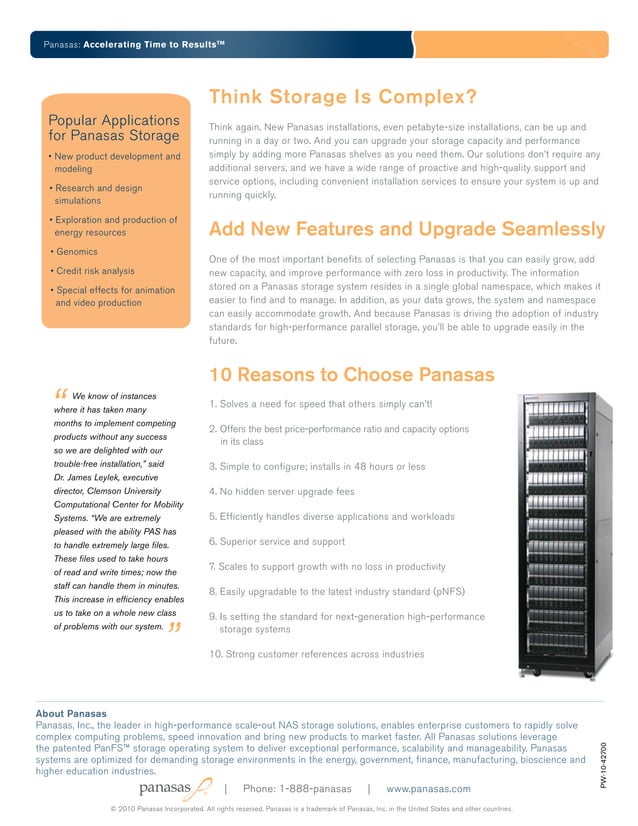 Benefits of Panasas Parallel Storage | PDF | Data Storage and Warehousing | Computing