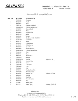 CS Unitec Electric Core Drill Schematics: END 712P | PDF