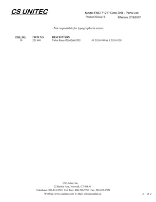 CS Unitec Electric Core Drill Schematics: END 712P | PDF
