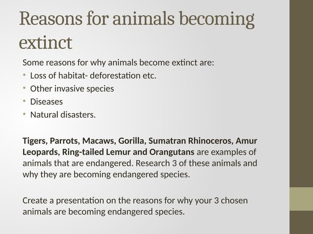 Endangered-animals and why they are endangered | PPT