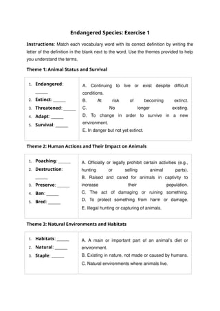 Endangered Species for learning vocaubary | PDF