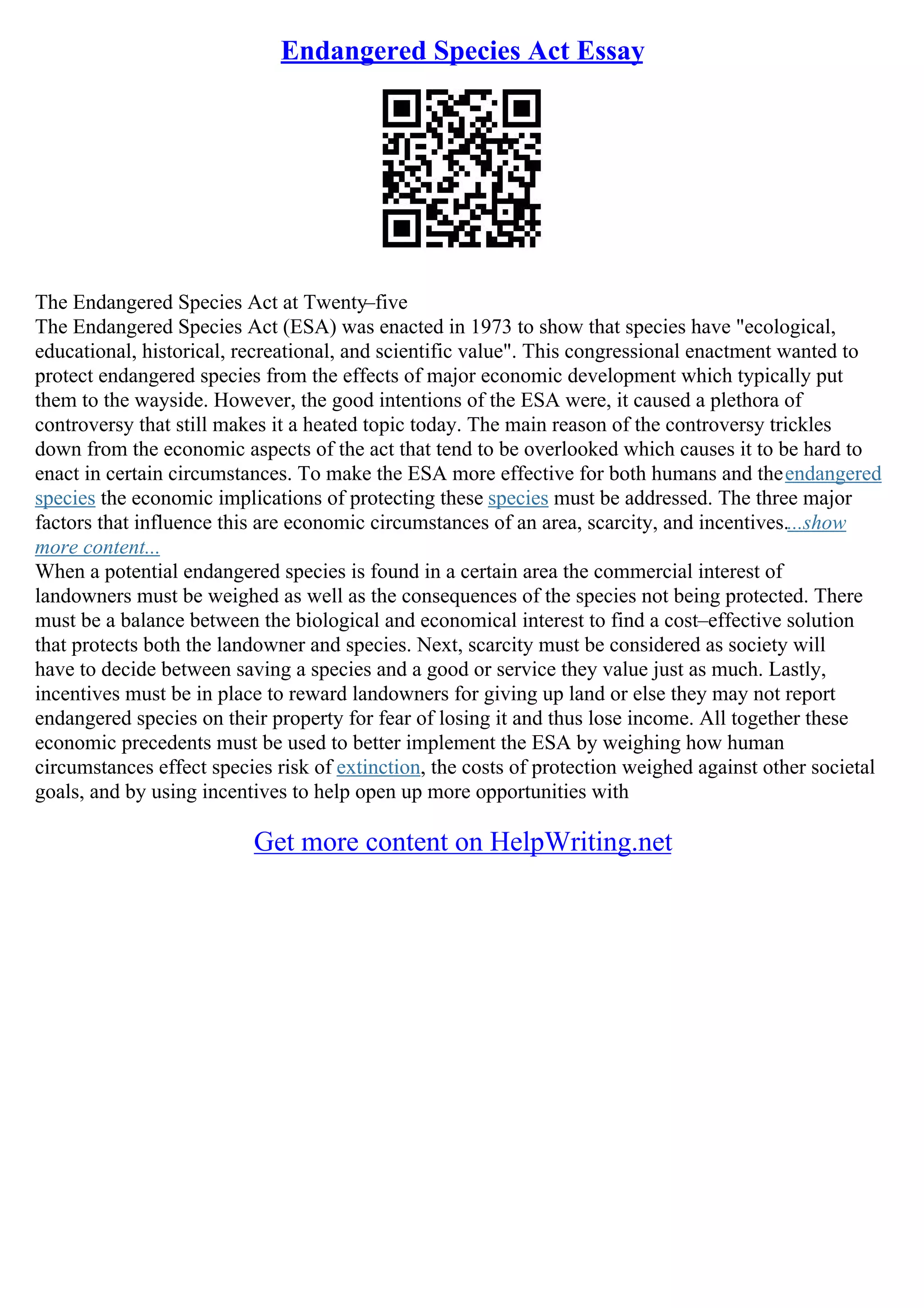 Endangered Species Essay | PDF