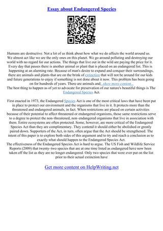 Endangered Species Essay | PDF