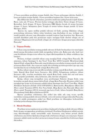 Ende City of Tolerance: Praktik Toleransi dan Relevansinya dengan ...