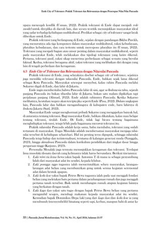 Ende City of Tolerance: Praktik Toleransi dan Relevansinya dengan ...