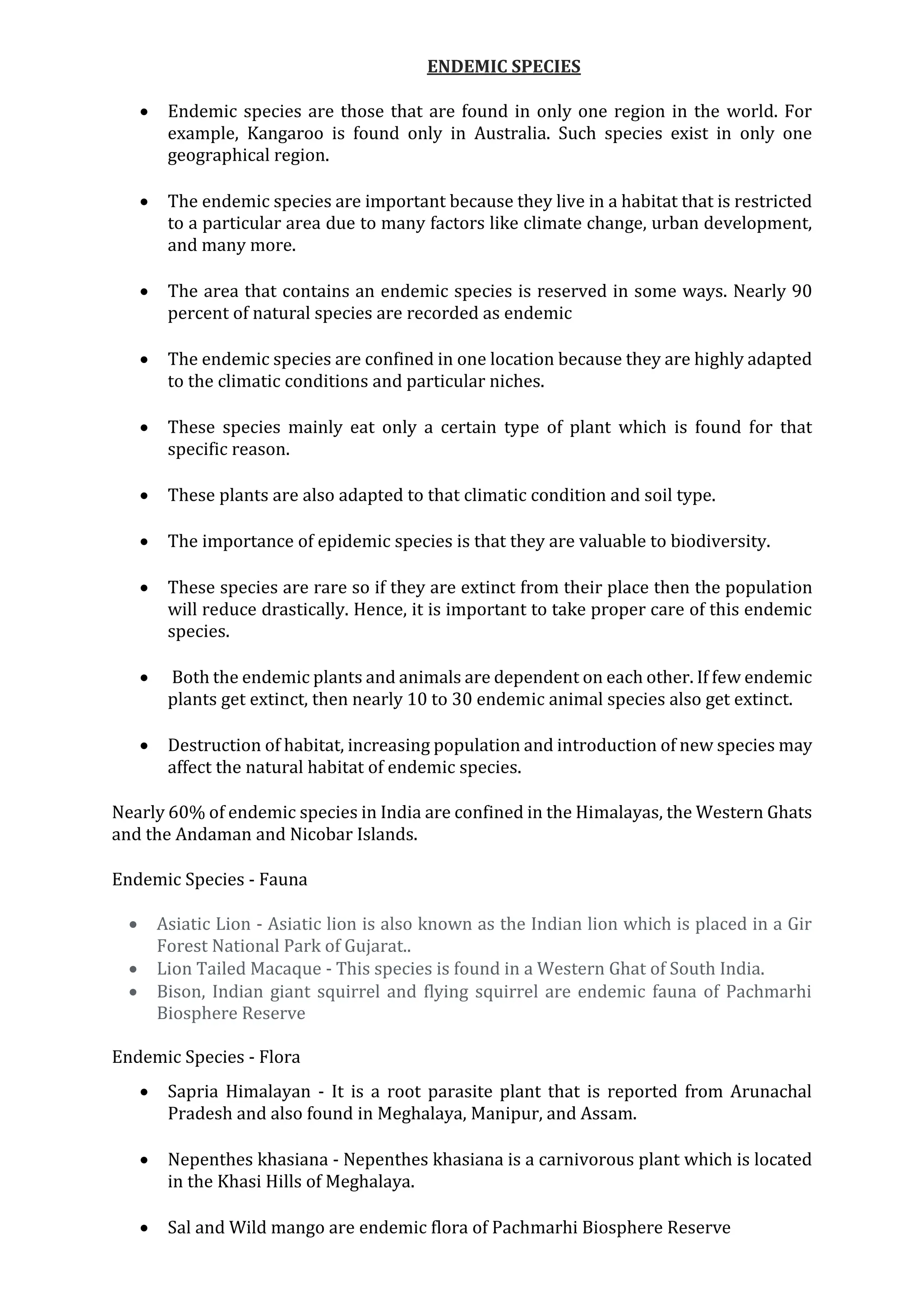 Endemic Species Final For Oral Presentation Pdf