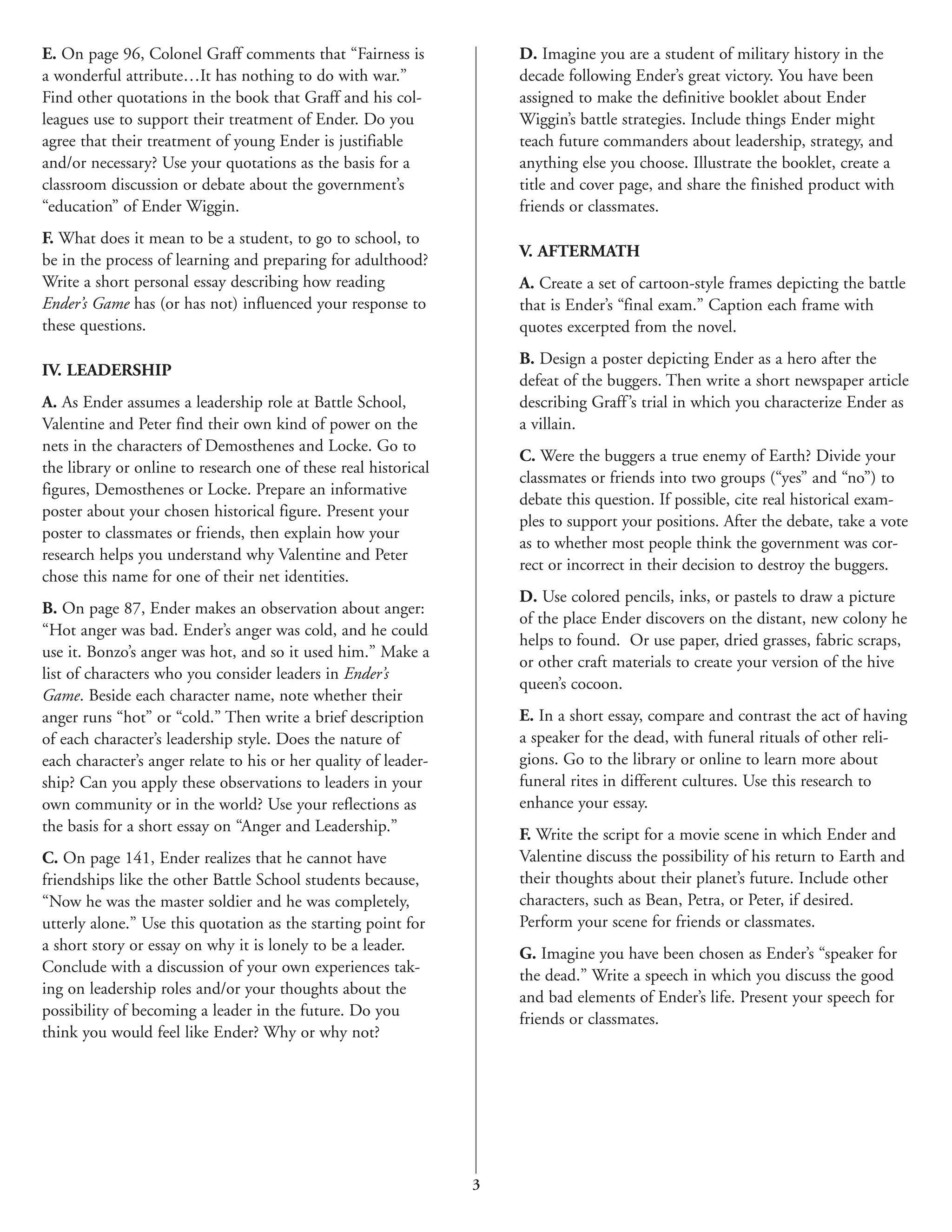 Ender's Game Reader's Guide | PDF | Fiction | Books and Literature