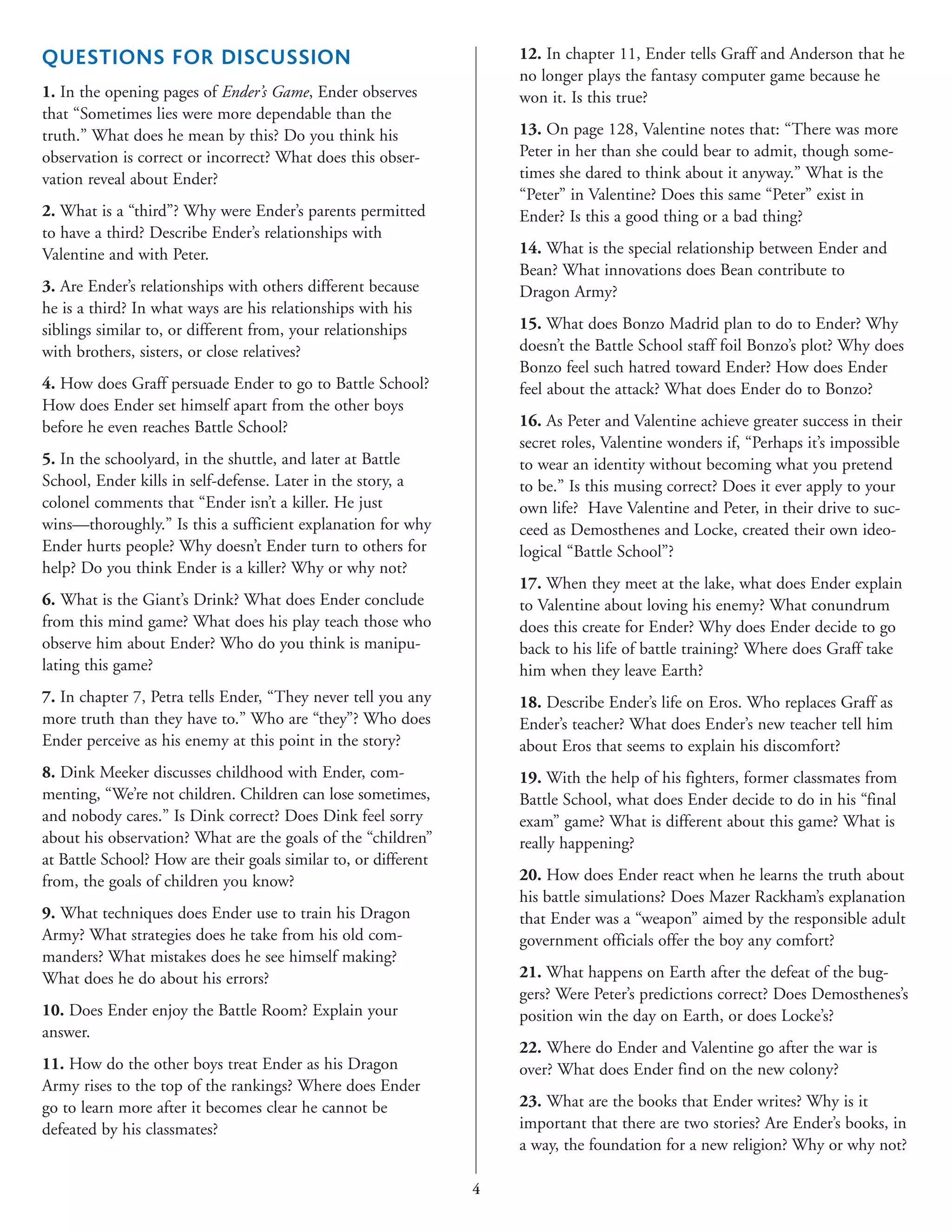 Ender's Game Reader's Guide | PDF | Fiction | Books and Literature