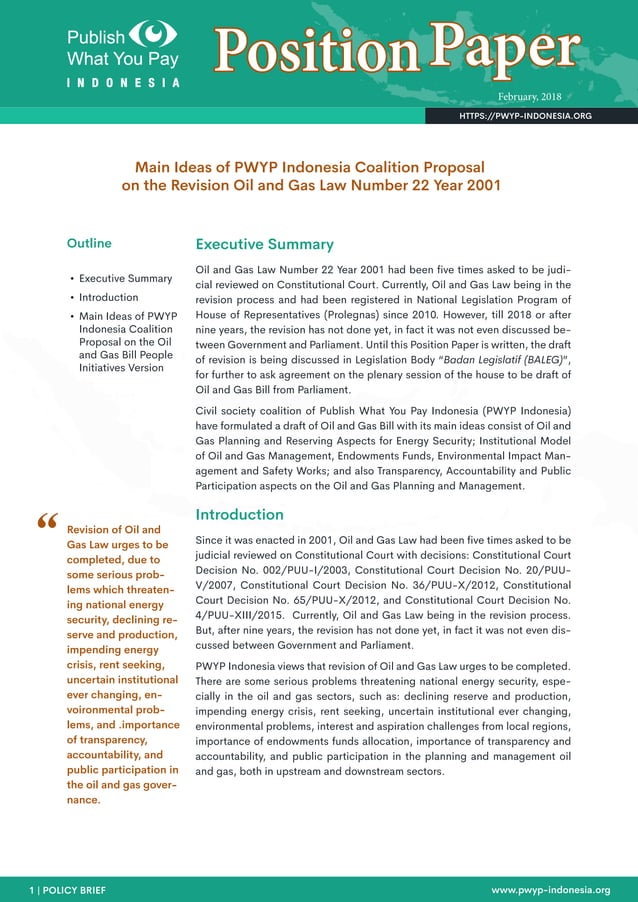 Main Ideas of PWYP Indonesia Coalition Proposal on the Revision Oil and ...
