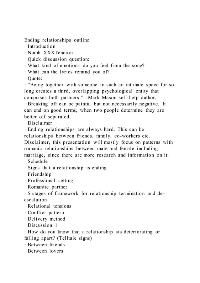 Ending relationships outline· Introduction· Numb XXXTencion· | PDF