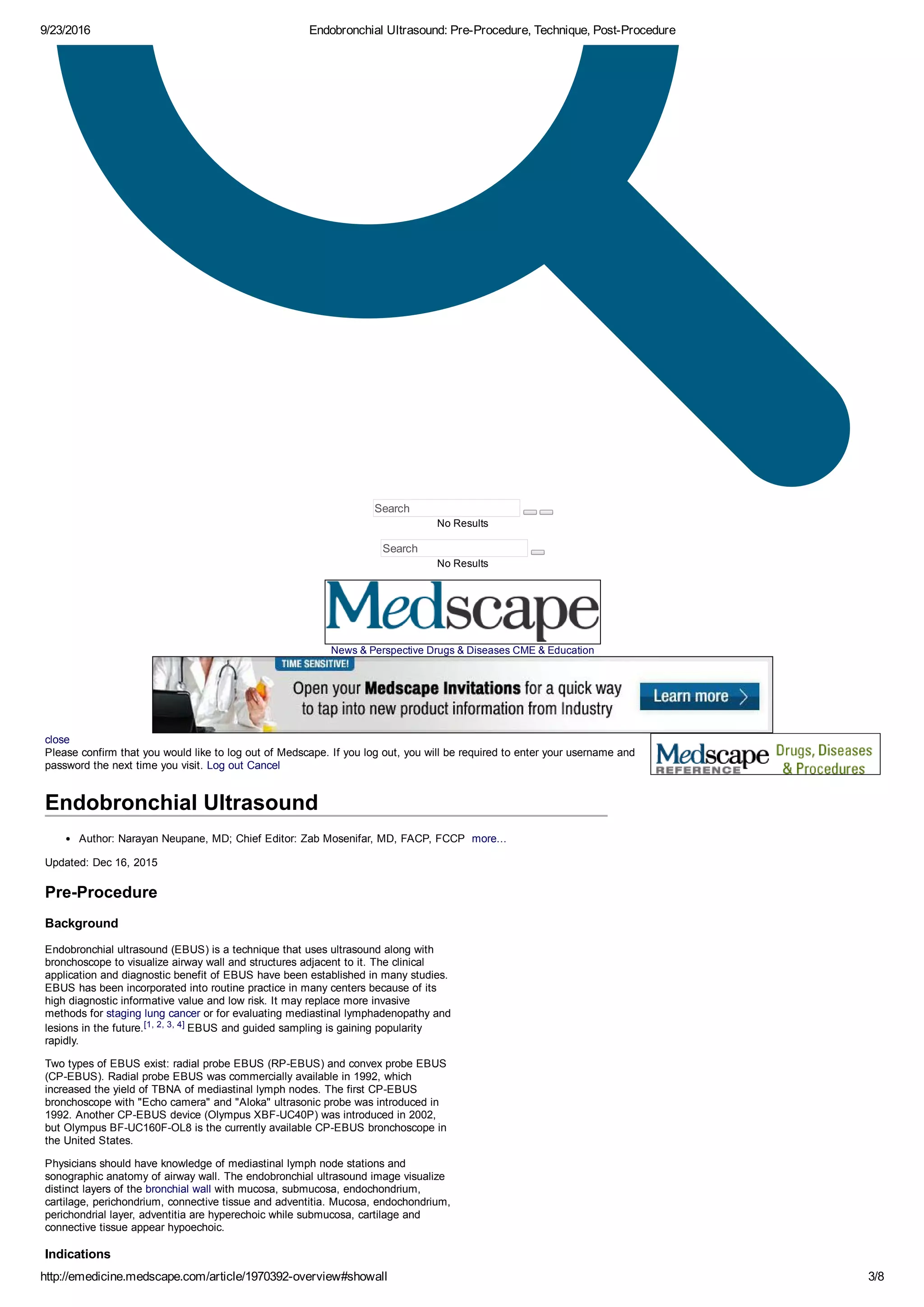 Endobronchial ultrasound pre procedure, technique, post-procedure | PDF