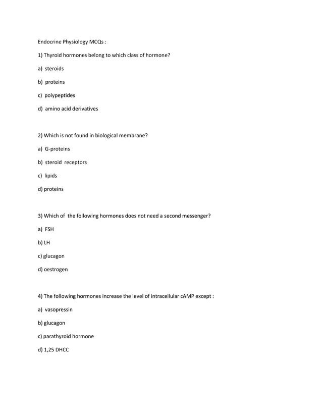 Endocrine physiology MCQs | PDF