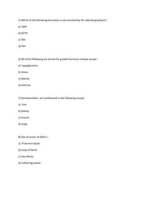 Endocrine physiology MCQs | PDF