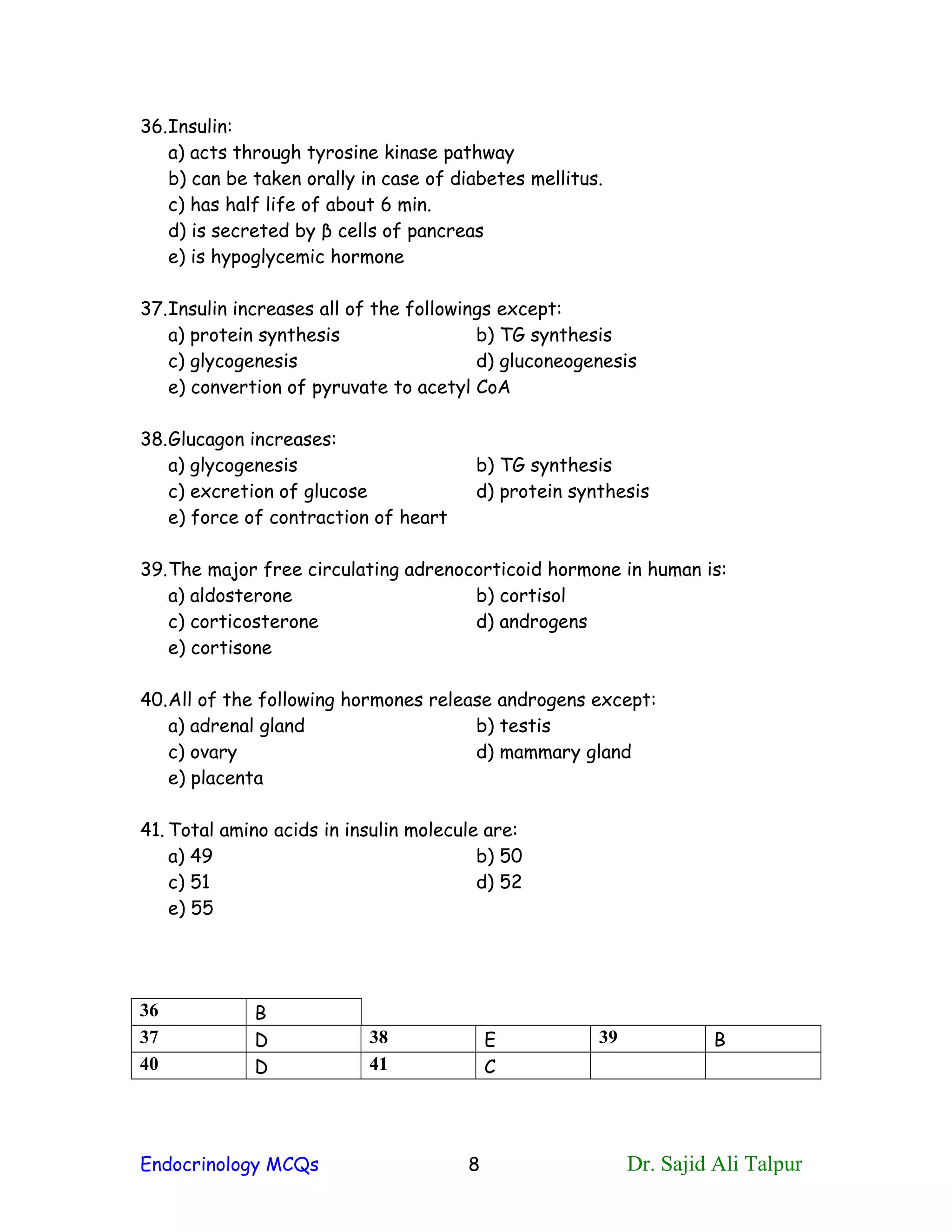 Endocrinology - Hormones MCQs | DOC