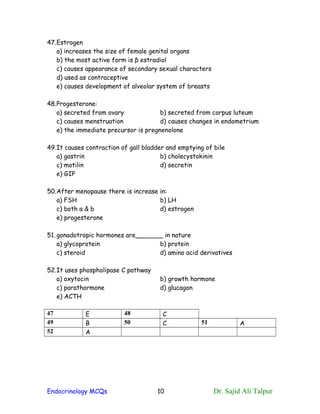 Endocrinology - Hormones MCQs | DOC