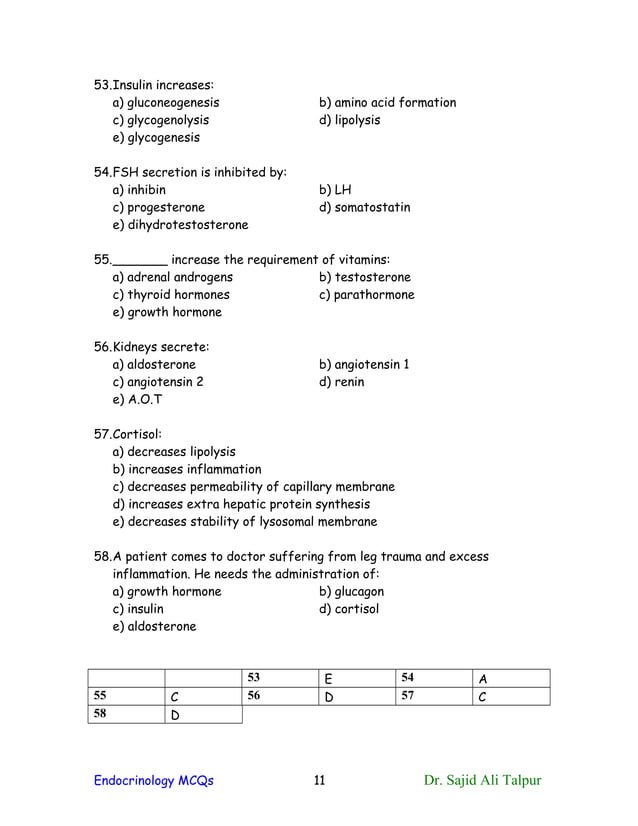 Endocrinology - Hormones MCQs | DOC | Endocrine and Metabolic Diseases | Diseases and Conditions