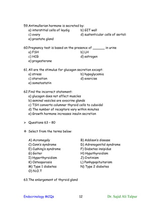 Endocrinology - Hormones MCQs | DOC