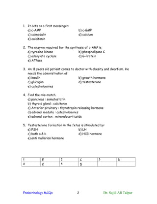 Endocrinology - Hormones MCQs | DOC