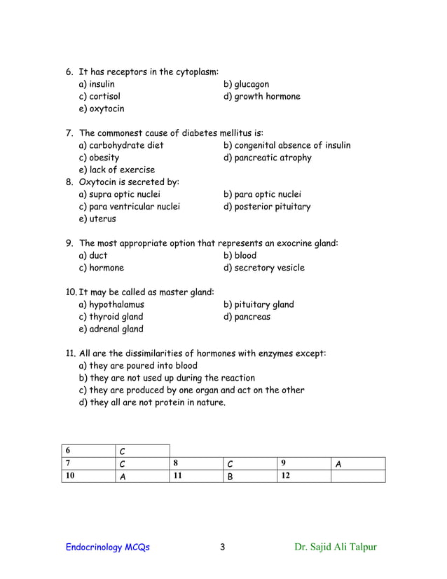 Endocrinology - Hormones MCQs | DOC | Endocrine and Metabolic Diseases ...