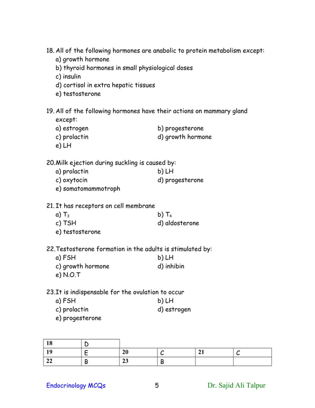 Endocrinology - Hormones MCQs | DOC | Endocrine and Metabolic Diseases ...