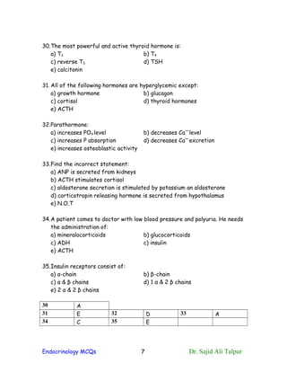 Endocrinology - Hormones MCQs | DOC