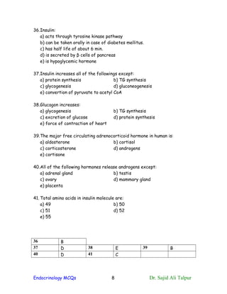 Endocrinology - Hormones MCQs | DOC