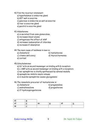 Endocrinology - Hormones MCQs | DOC