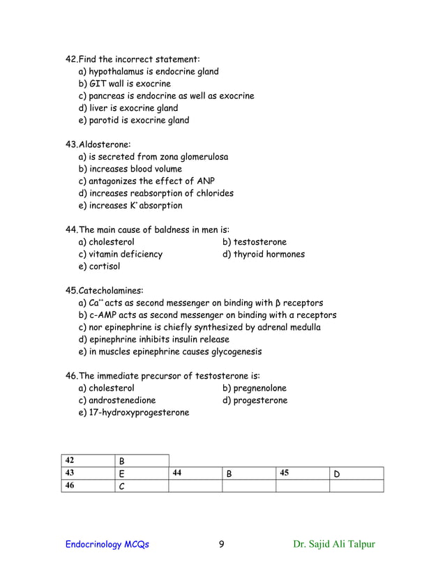 Endocrinology - Hormones MCQs | DOC | Endocrine and Metabolic Diseases ...