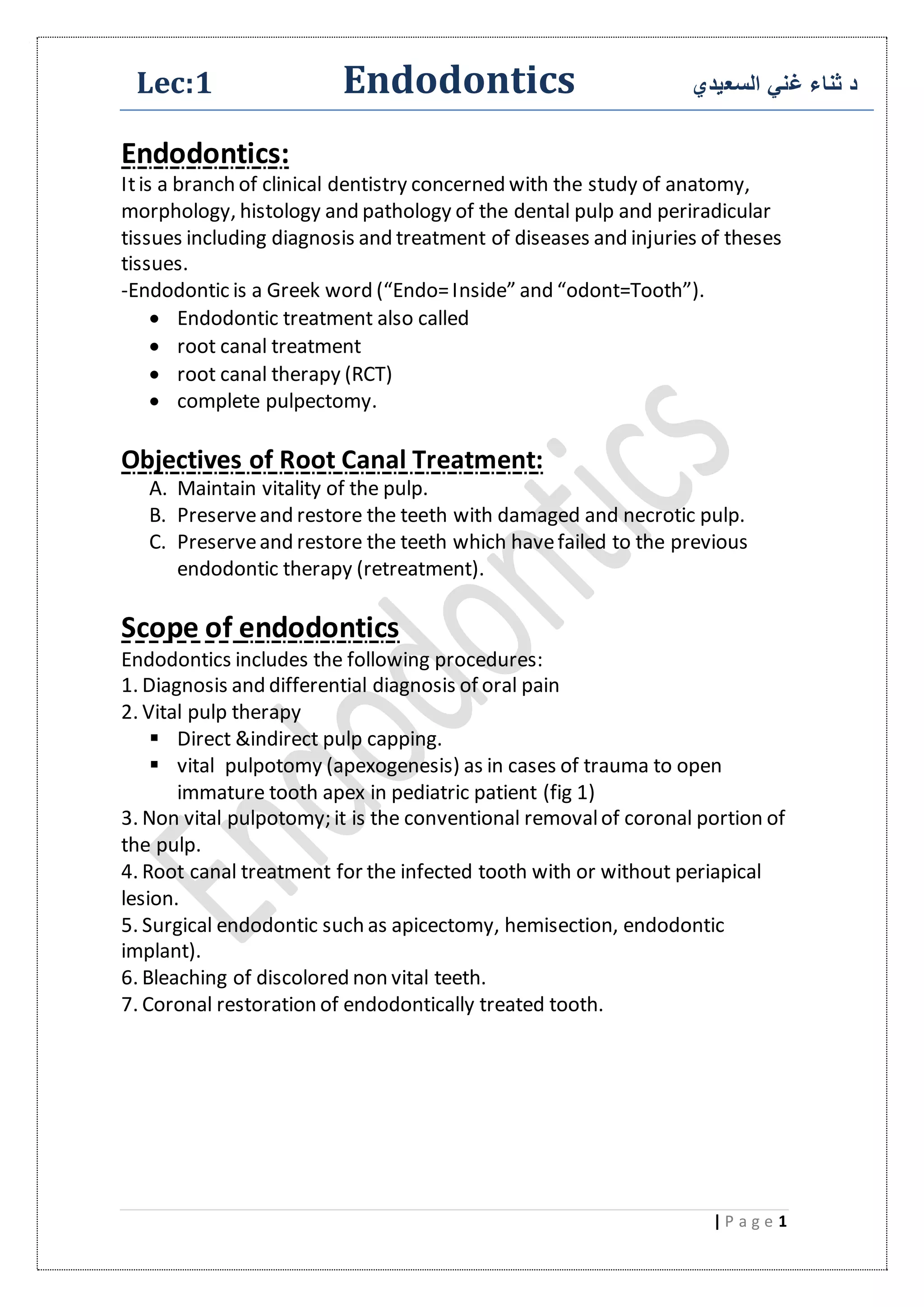 K-Endodontic scope-lec-1 | DOCX | Dental Health | Diseases and Conditions