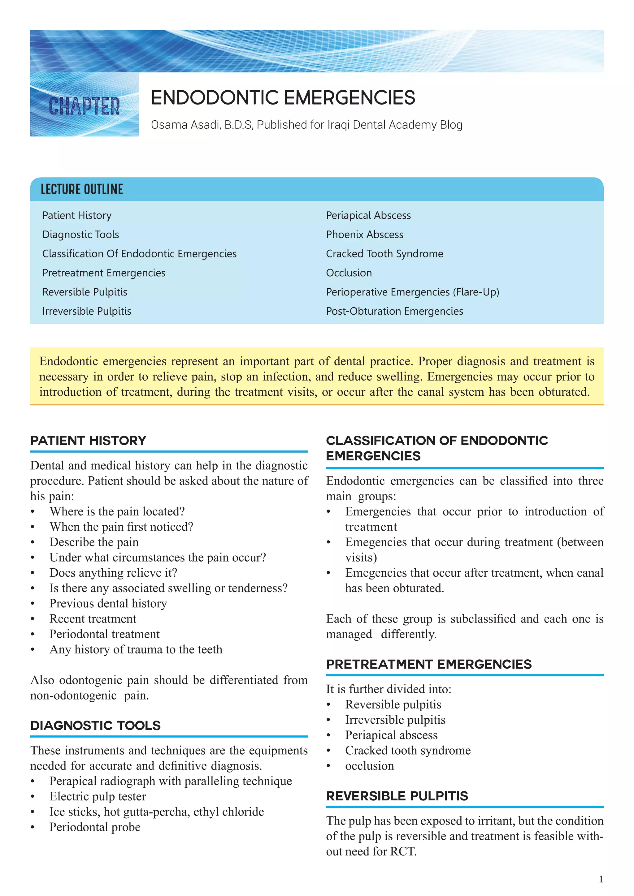Endodontic Emergencies Summary for Students | PDF | Dental Health ...