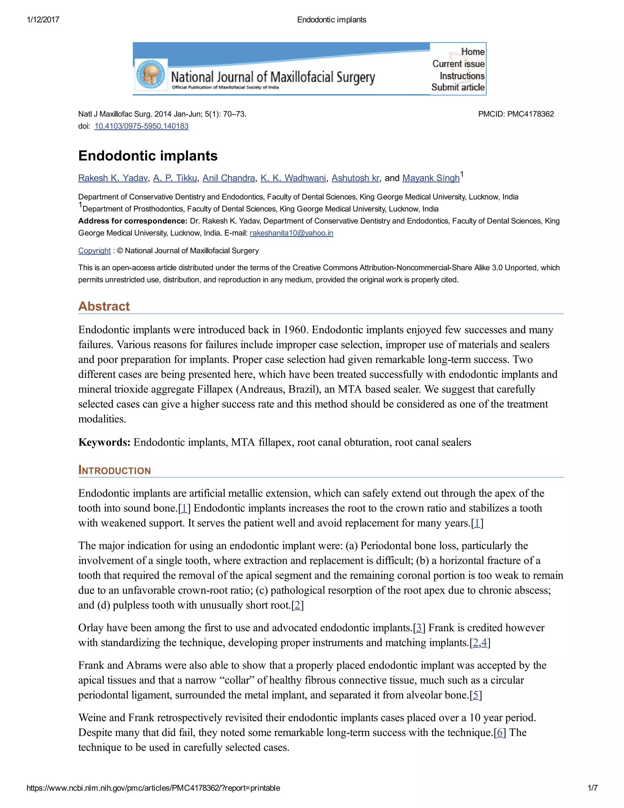Endodontic implants | PDF