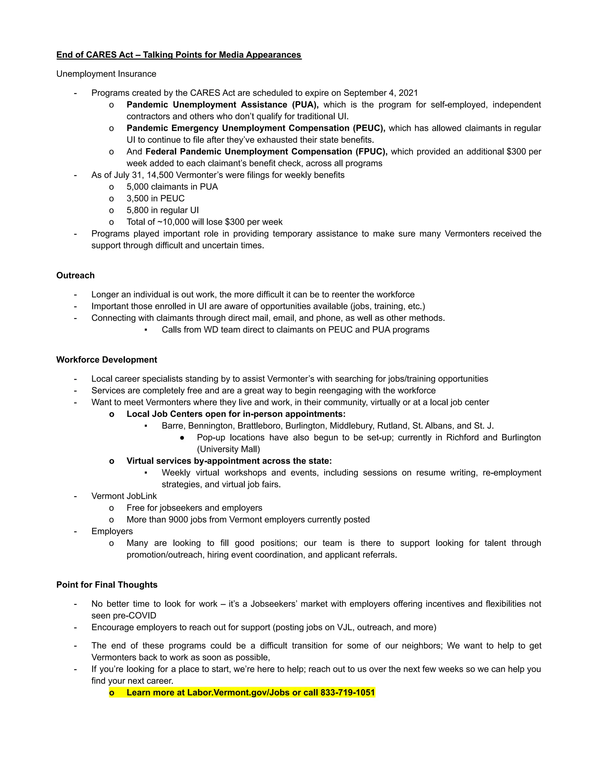 Media Talking Points - September 4, 2021 | PDF