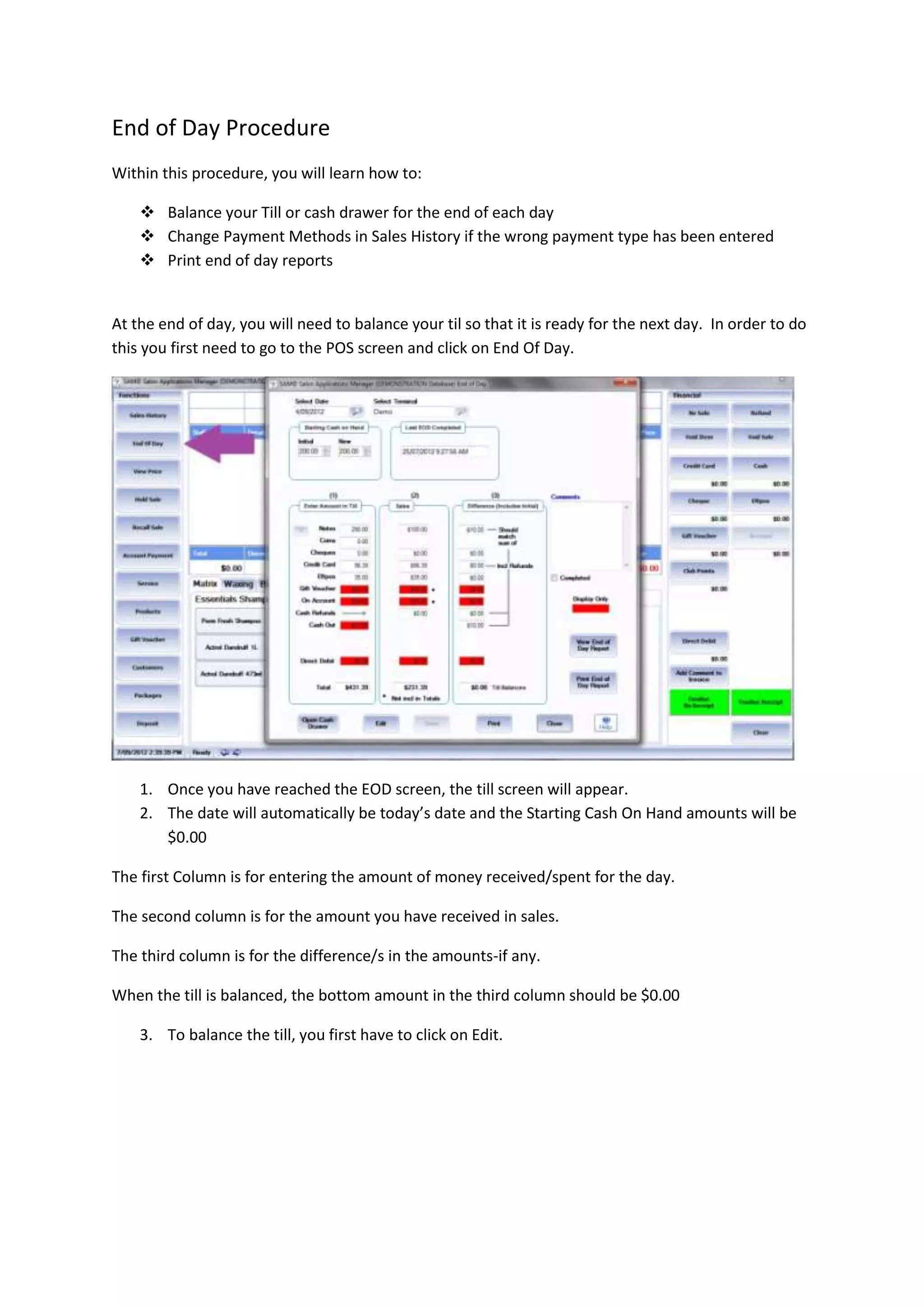 End of day procedure | DOCX | Credit Cards | Personal Debt