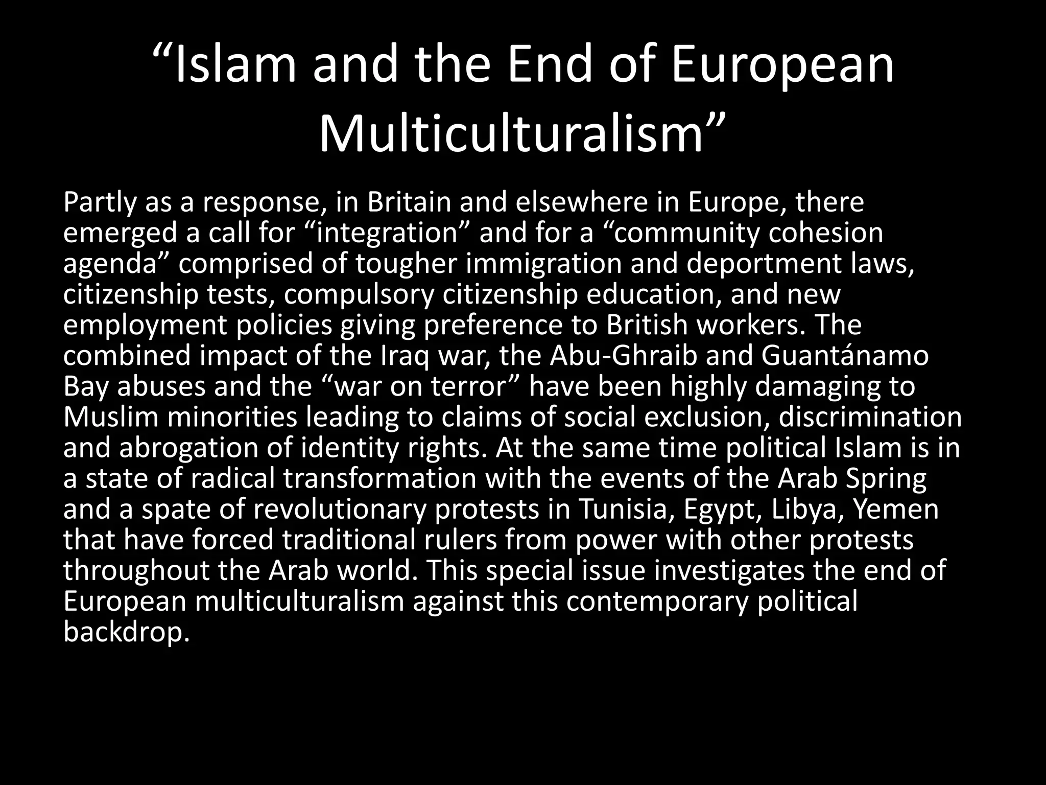 The End of European Multiculturalism? | PPTX