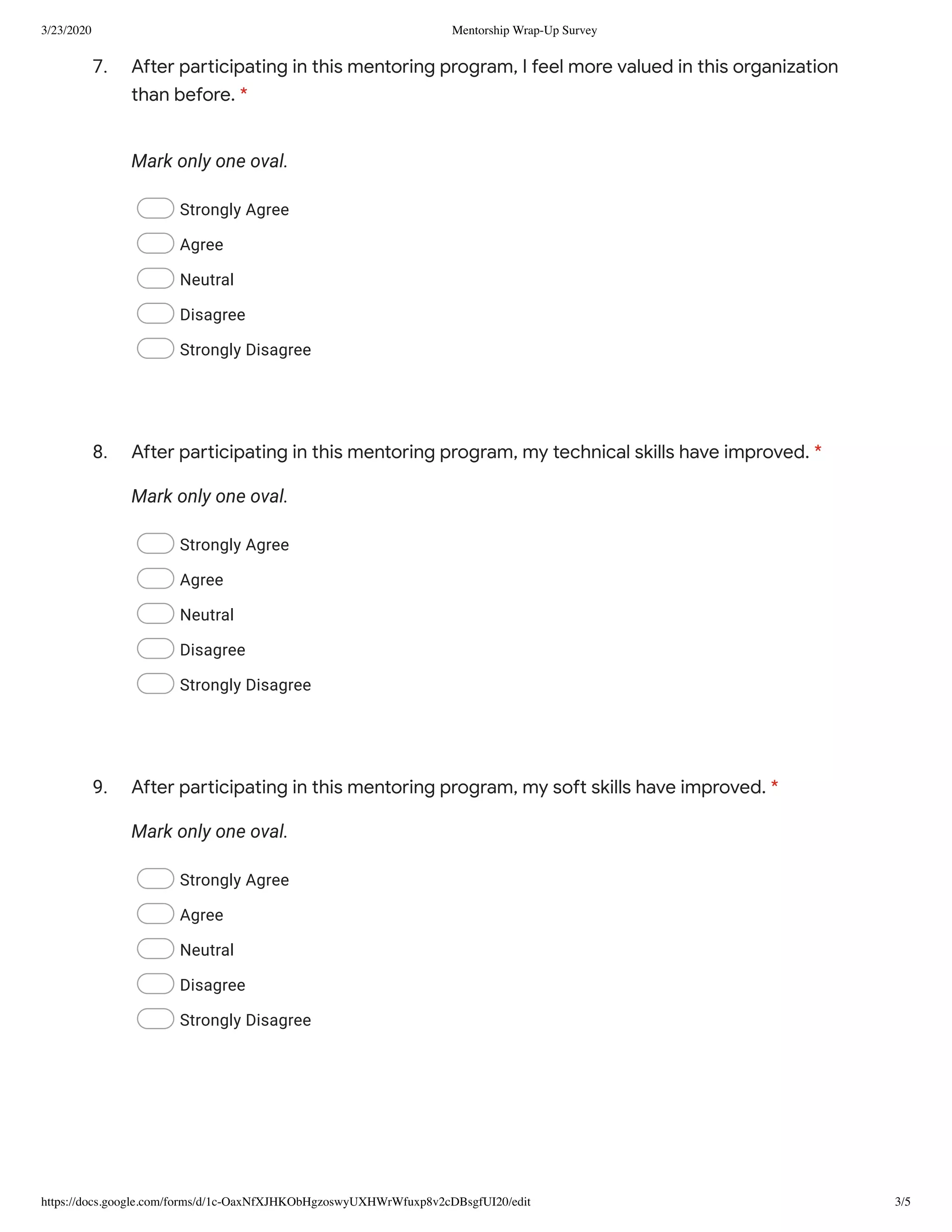 End of mentorship survey | PDF