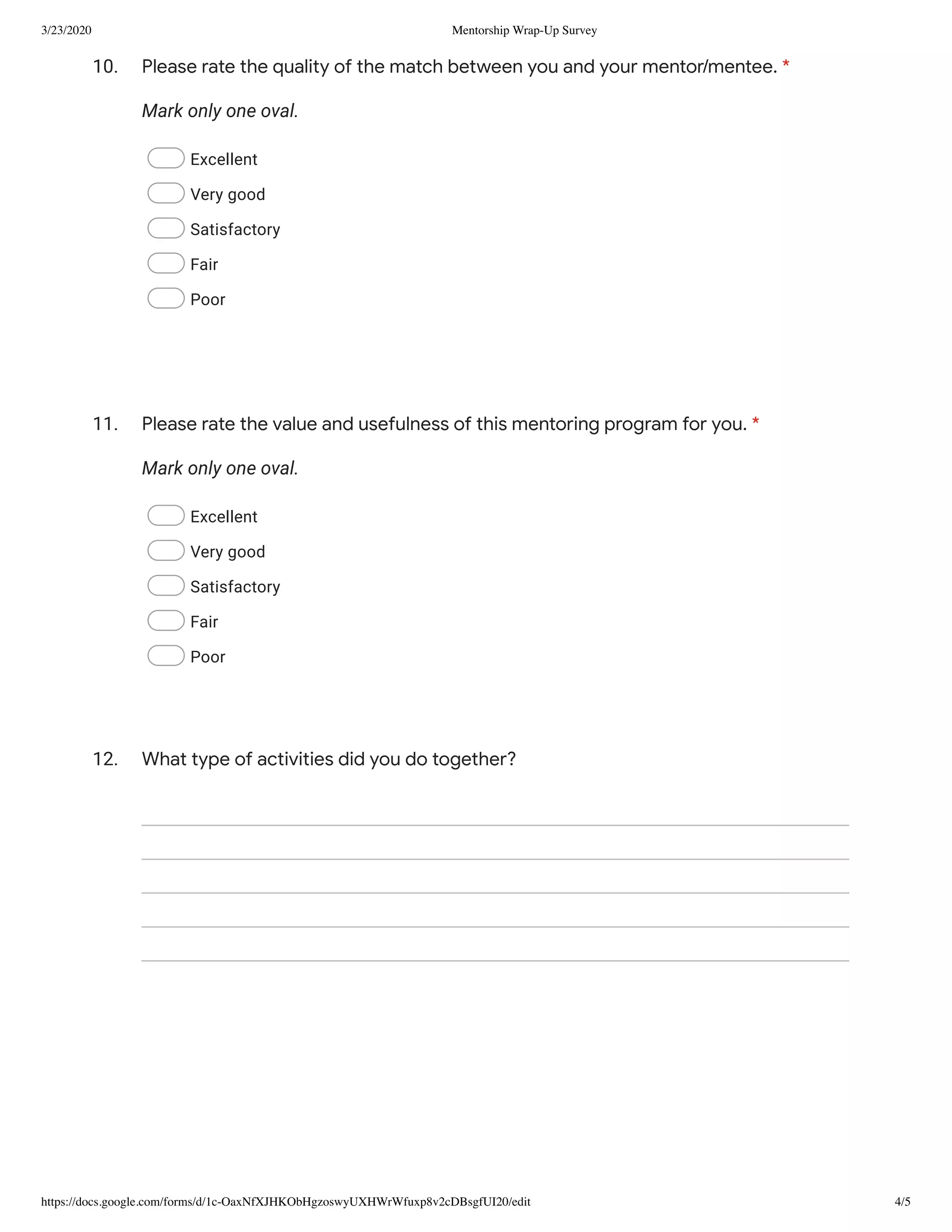 End of mentorship survey | PDF