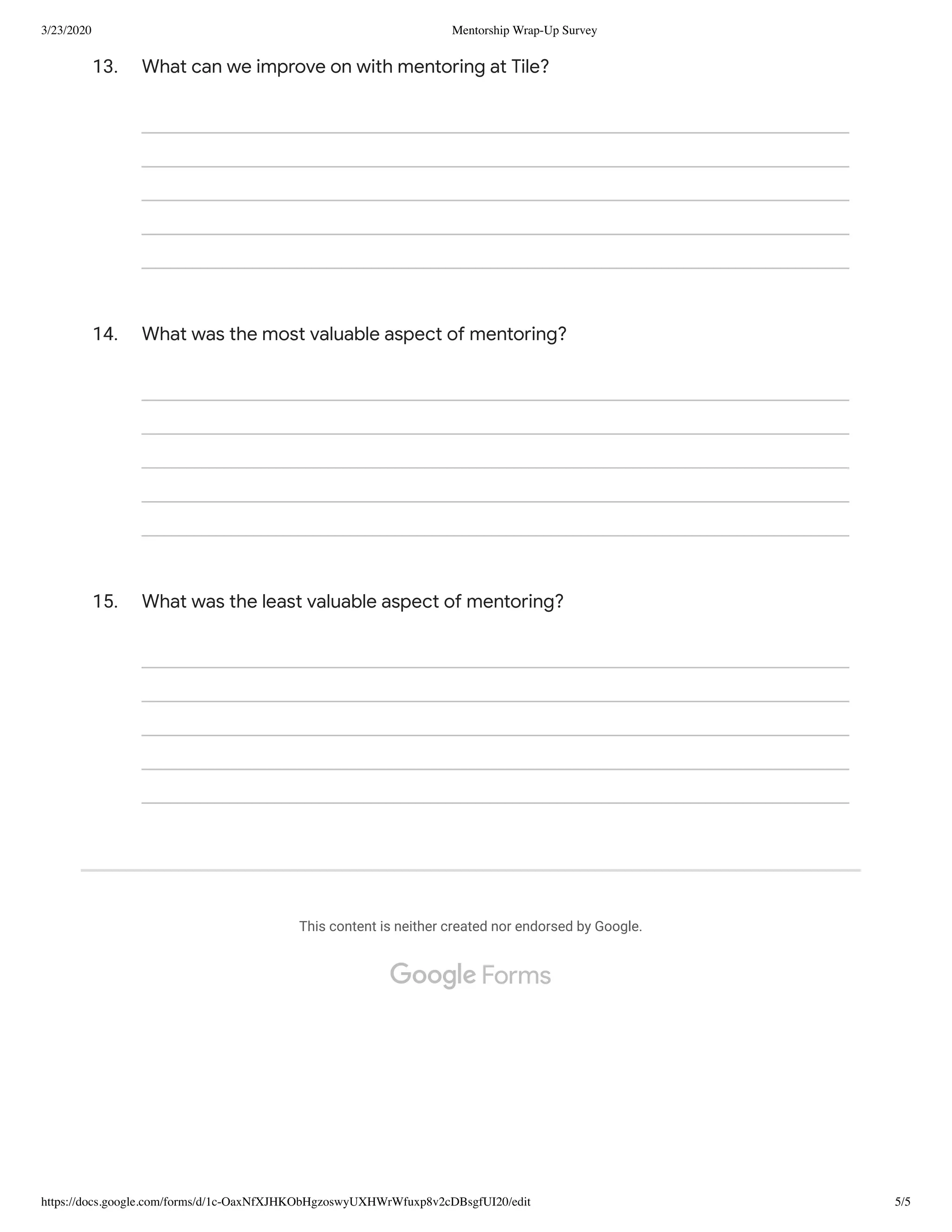 End of mentorship survey | PDF