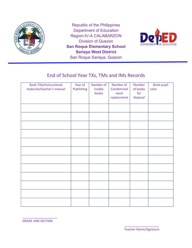 End of school year ims record | DOCX