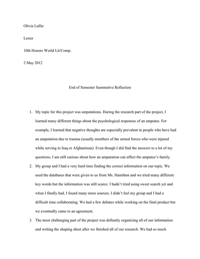 End of semester summative reflections | DOCX