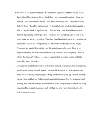 End of semester summative reflections | DOCX