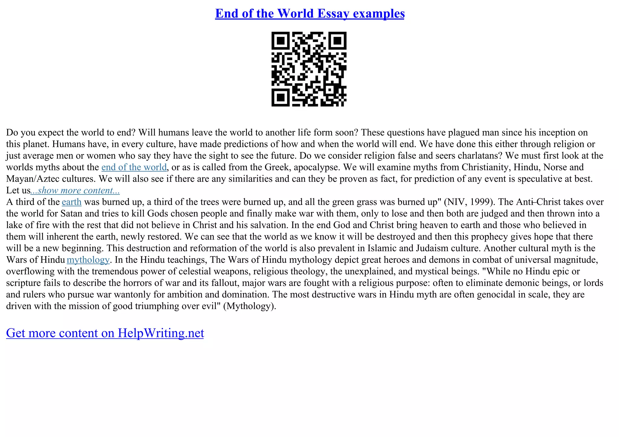 End Of The World Essay Examples | PPT