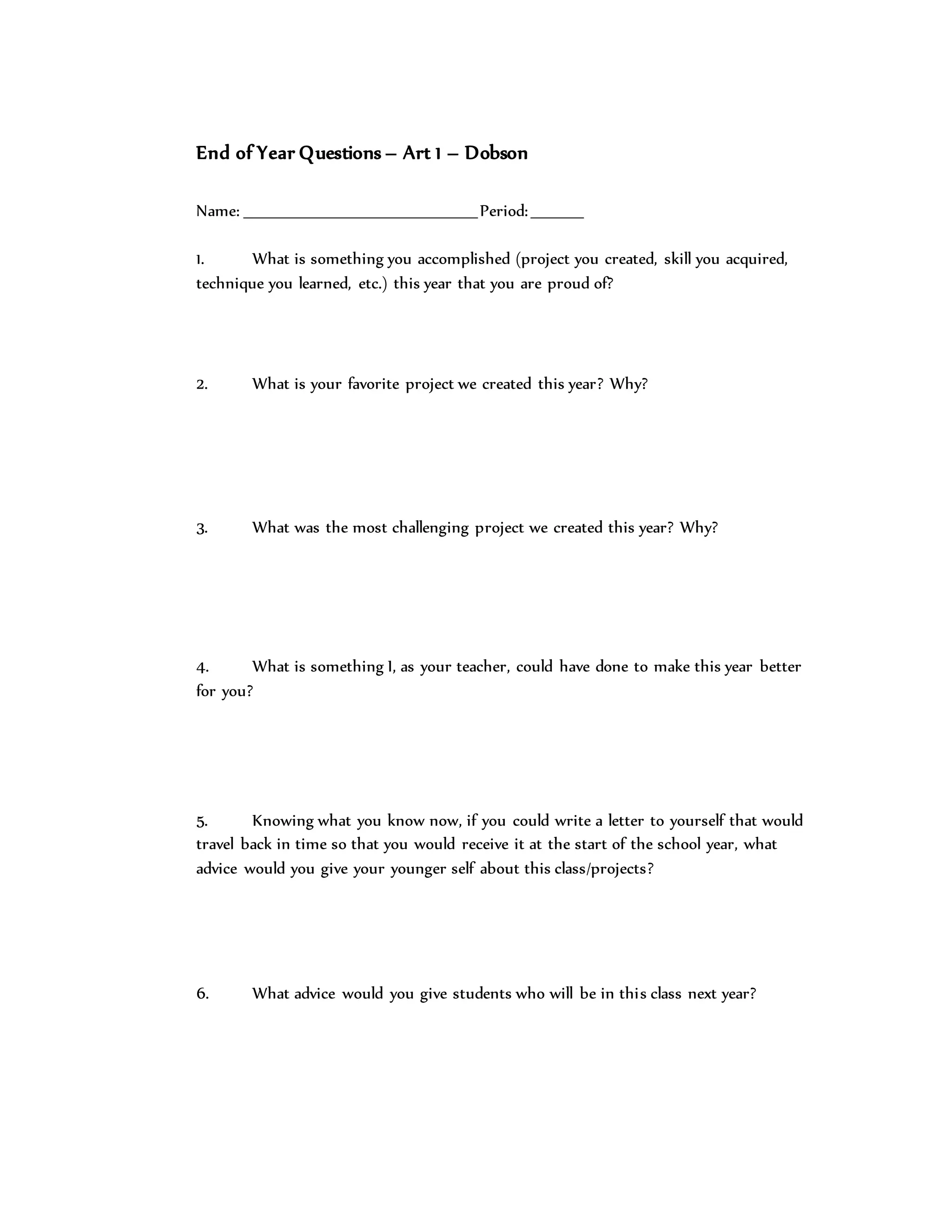 End of year art questionnaire | DOCX