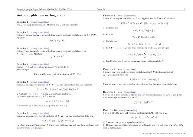 Endomorphismes des espaces euclidiens automorphismes orthogonaux