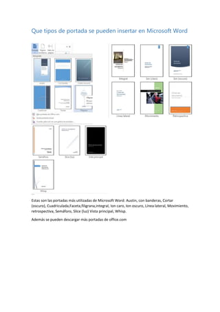 En donde se encuentra la opción para insertar una portada en microsoft ...