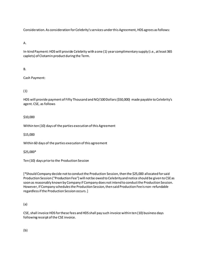 Endorsement agreement sample | DOCX | Business | Business and Finance