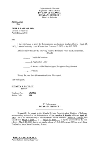 ENDORSEMENT FOR REINSTATEMENT FROM MATERNITY LEAVE.docx