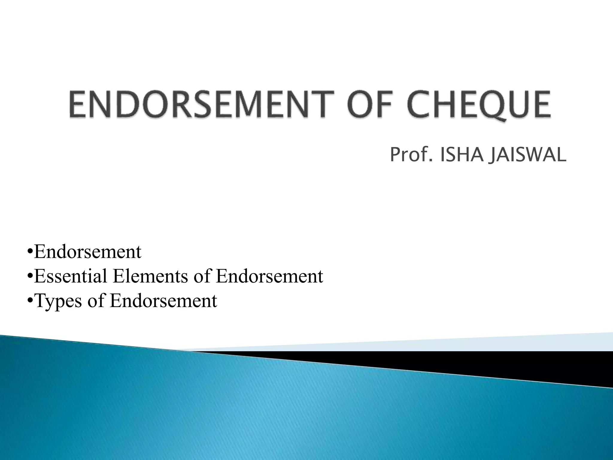 Endorsement of cheque | PPSX